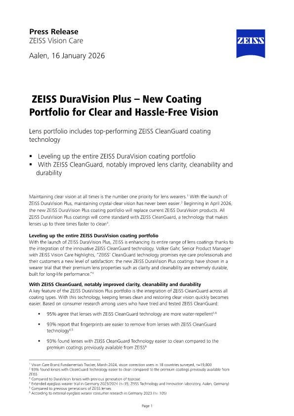 ZEISS' new coating portfolio for clear and hassle-free vision